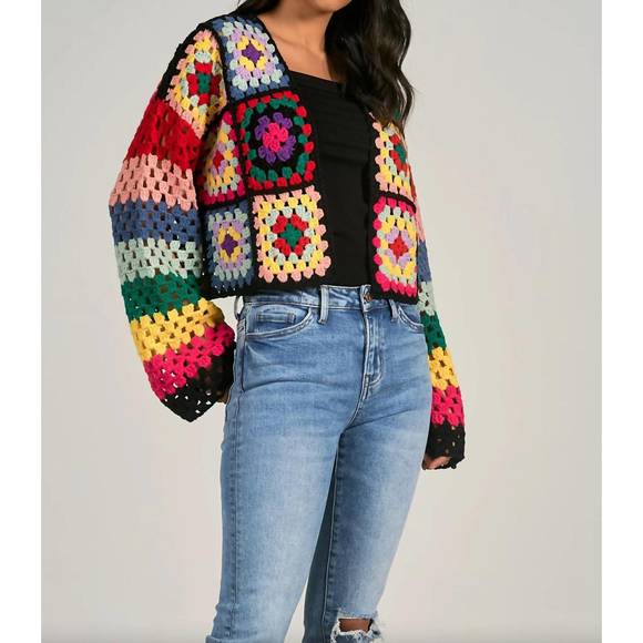 Elan | Sweaters | New Elan Hannah Crochet Sweater Cardigan In Black ...